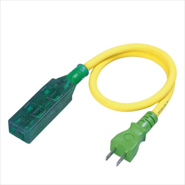 コンセント部分がピカッと光ります。[用途]ランプ付ストレートタップ。[機能]ほたるコンセントです。屋内型です。[仕様]●定格：15A/125V・1500W。●電線長：0.5m(ソフト電線)。●電線色：黄。●電線種：SVCT1.25mm2×2...