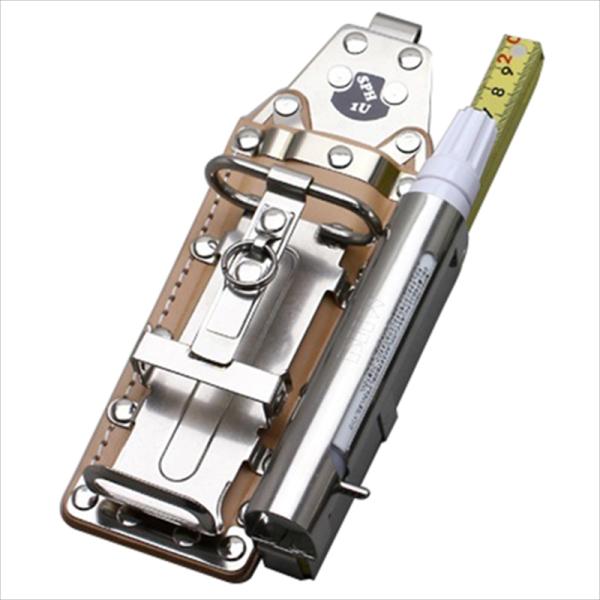 ハッカー、ミニカッター、チョーク、折尺、収納ケースです。[用途]ハッカー収納ケース。[機能]別売りストラップと合わせて腰回りにハッカーなどを携帯できます。[仕様]●収納可能装備品：ハッカー・カッター・チョーク・折尺。●色：ナチュラル。[材質...