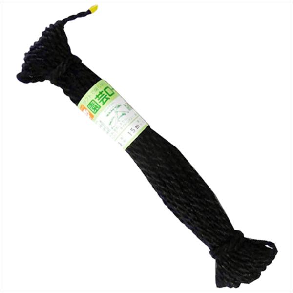 手触りが良く変色が有りません。[用途]プラスチック竹垣の結束や装飾。[機能]ソフトで使いやすいロープです。家庭用サイズです。[仕様]●色：黒。●太さ：約3mm。●長さ：約15m。[材質]●芯：ポリエチレン。●表面：PP。[注意事項]天然樹木...