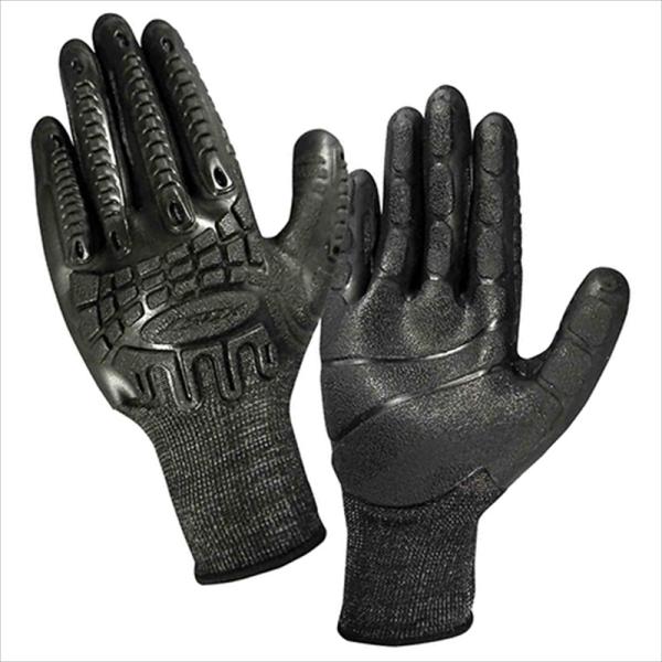 工具の振動・手の挟み込み・衝撃から手を守ります。[用途]カゴ台車運搬作業などに最適。[機能]振動を吸収する特殊ゴムを使用しています。耐摩耗性が高く、摩擦に強いです。弾力性があり、甲部からの衝撃をガードします。通気がよい指側面エアー抜き加工で...