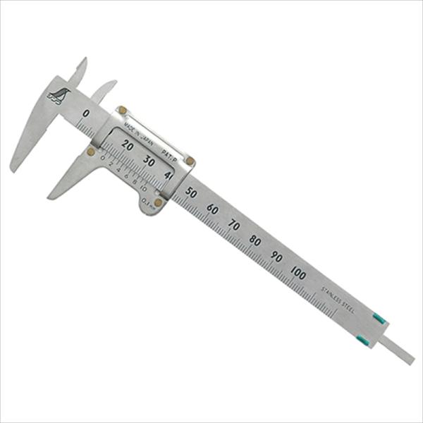 小型タイプのノギスで携帯に便利です。[用途]外径測定、内径測定、深さ測定、段差測定用ノギス。[機能]様々な寸法測定に便利です。デプスバー付です。[仕様]●本体サイズ：幅52mm×長さ157mm。●重量：39g。●最小読取値：0.1mm。●器...