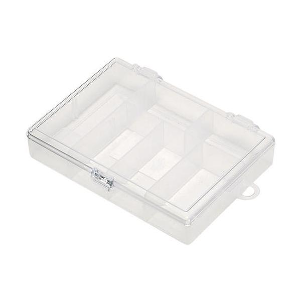 蓋がクリアで収納したものが見やすいケースです。[用途]小物の収納。[機能]バルブ有りです。[仕様]●外寸：120×92×25mm。●色：クリア。●内寸：115×80×20mm。[材質]●本体：ポリプロピレン。●蓋：スチール。…
