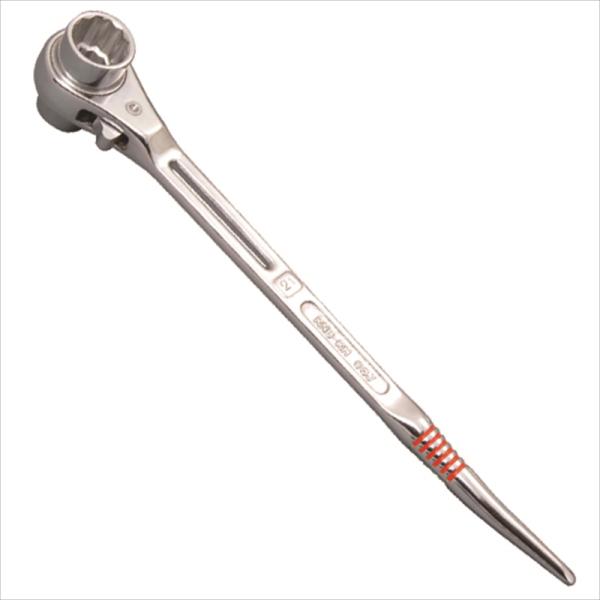 より美しい総ミガキ仕上のラチェットレンチです。[用途]ボルト・ナットの締め付け、取り外し。[機能]安全ロープ取付スライド穴が付いています。グリップ部に滑り止めの溝付ニューデザインです。切換爪の窓が開口により砂かみの時は洗浄が簡単です。仮設足...