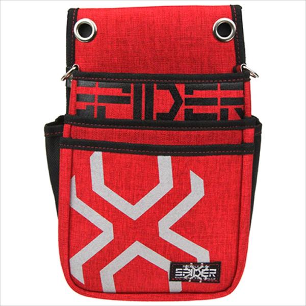 安全コードの取り付けに豊富なD環&amp;ハトメのついた腰袋です。[用途]ツールの収納。[機能]スパイダーシリーズとしてデザインを統一できます。[仕様]●サイズ：幅200×高さ270×奥行100mm。●カラー：レッド。●60mm幅ベルトまで...