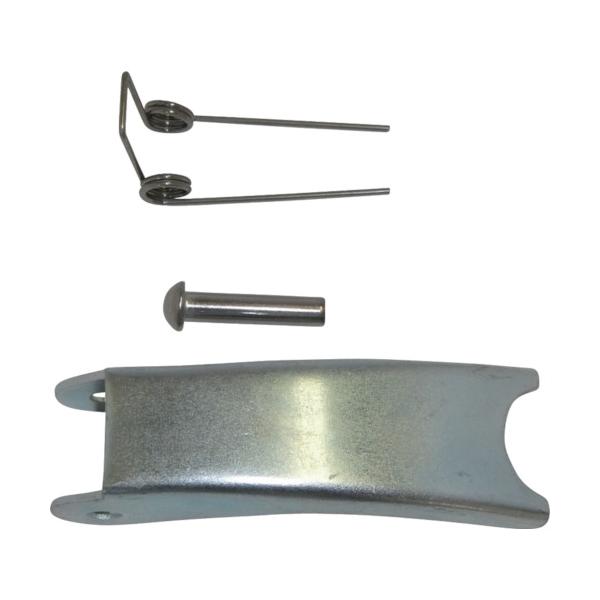 "●重量フック　バネ付（ラッチ付）の取り換え用ハズレ止め金具セットです。<br>●板、バネ、リベットの三点セットです。<br><br>●玉掛け用、吊り索用。<br><br>●適合機...