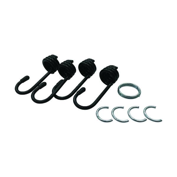 "●丸ゴム専用の金具です。<br><br>●丸ゴムの先端金具<br><br>●適合バンド幅(mm)：7.5〜11<br>●セット内容：フック4個、大リング1個、止め金具4個<...