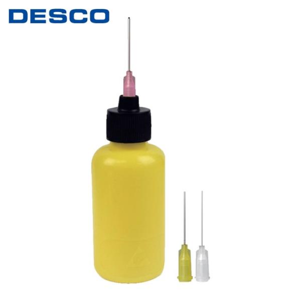 DESCO 導電性容器|特長:ボトルおよび導電性キャップにESD特性があり、より長くご使用いただけます。 3種類の替え針が付いた低密度ポリエチレン(LDPE)の液体ディスペンサーボトルです。