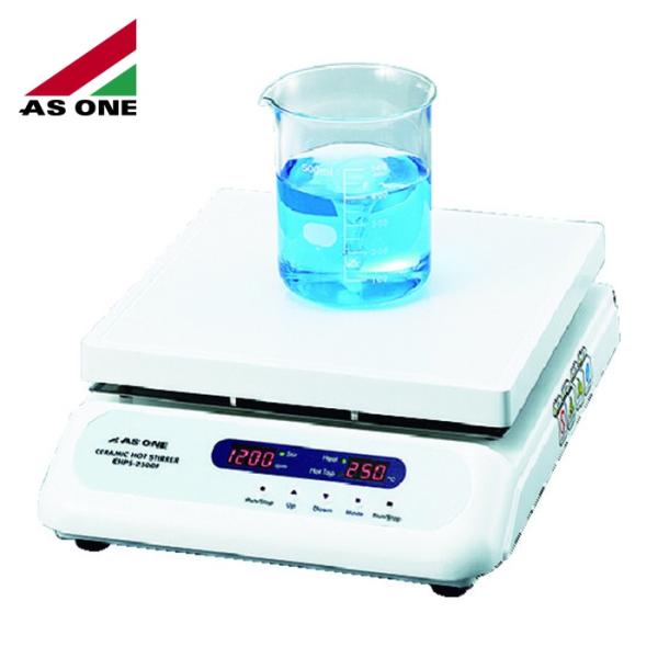 AS スターラー|特長:セラミックガラス製プレートで耐熱、耐薬品性に優れています。 最高温度550°Cまでの高温加熱用途に使用できます。 高温時に誤って触れる事がないよう、高温警報表示機能付です。