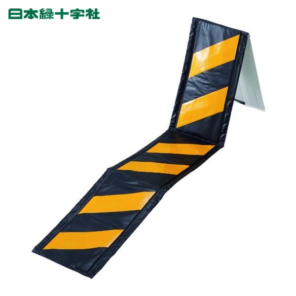 緑十字 クッション(L字型)|特長:トラ柄と反射材が事前の注意喚起を促し、追突時にはクッションが衝撃を緩和します。 裏面シートを密閉させないことで、熱による膨張を防止しています。