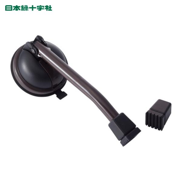 緑十字 ドアストッパー|特長:ドアに穴を開けることなく簡単に固定できる、強力吸盤タイプのドアストッパーです。 アルミや木製のドアでも補助板が不要です。