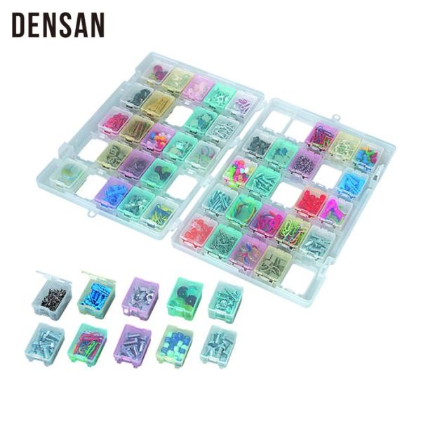 DENSAN パーツケース(樹脂製)|特長:着脱自在の透明小箱で何種類ものパーツ・小物を収納、整理、整頓できます。 透明小箱で中身が一目瞭然です。 薄型ブックタイプなので収納場所を選ばず、本棚にも収納可能です。