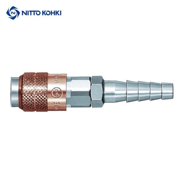 日東 ガス溶断用継手|特長:誤接続防止のため、酸素用と燃料ガス用のはめ合いサイズとスリーブ色を変え安全性を追求します。 本体はクロムメッキ仕様で耐食性に優れ、プラグには焼き入れを施し耐久性も向上します。