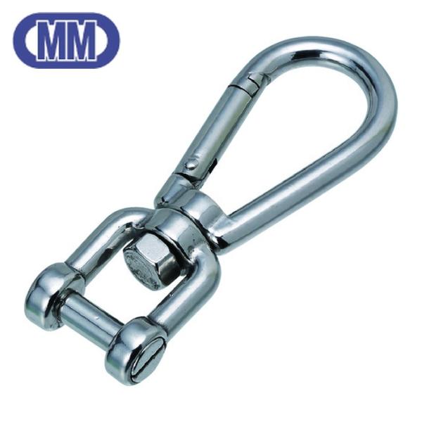 水本 フック|特長:スタンダードなスプリングフックにシャックルを組み合わせました。 シャックル部分が回転しますので、チェーンなど絡みません。