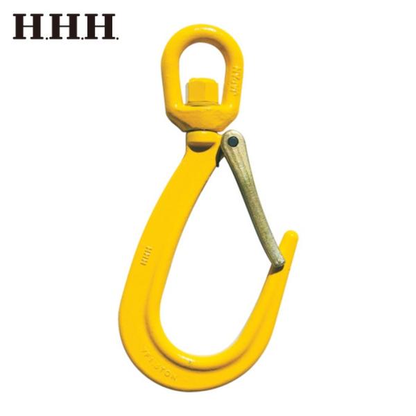 HHH フック|特長:口幅が広くふところが大きいので、直接敷き鉄板や系の太いもの等を引っ掛けることができます。 ワイヤーやチェーンのねじれを取ることができるので、吊り荷の回転を防げます。