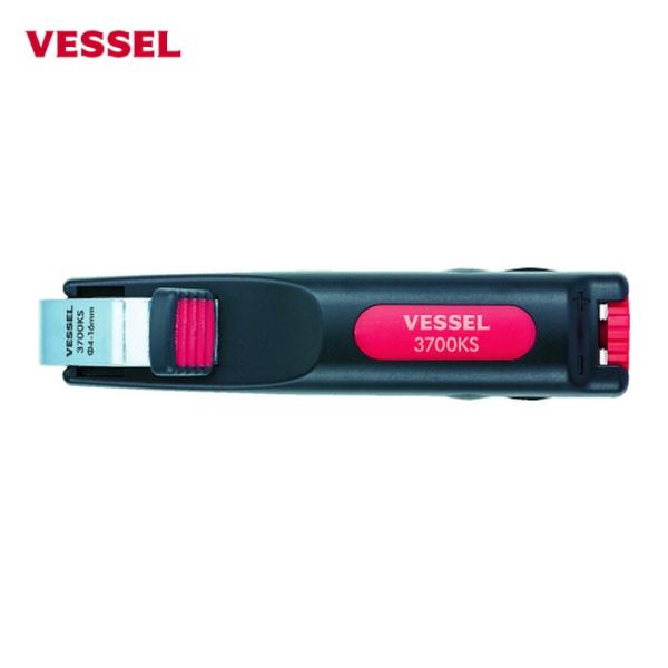 VESSEL ケーブルストリッパー|特長:本体をクルッと回して引くだけの簡単操作です。 押さえ金具が開きやすい滑り止めパッド付です。 握りやすく、滑りにくいエルゴノミックグリップを採用しています。