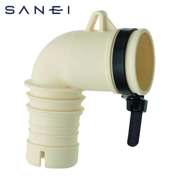 SANEI 排水トラップエルボ|特長:各メーカーの排水トラップに使用できる兼用タイプです。 排水ホースと洗濯機排水口を接続します。 排水口3サイズに取り付けができます。