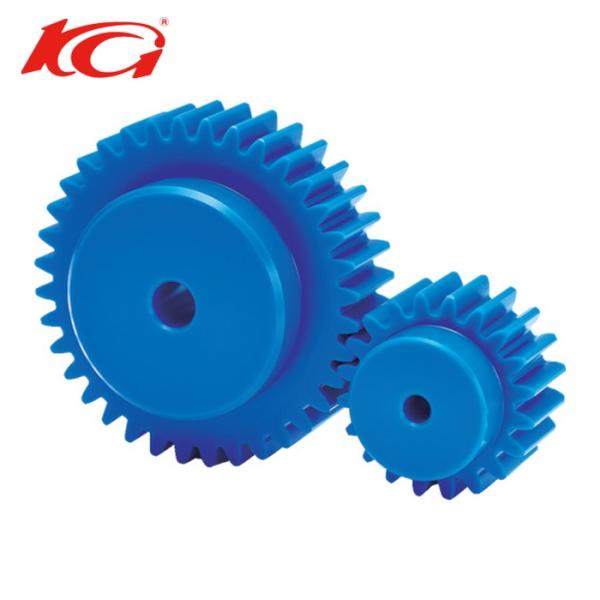 KG 平歯車|特長:フードコンタクト、青POM ギアシリーズで青色ポリアセタール樹脂です。 食品素材色に無い青色のPOMは異物混入対策として食品、包装機器に最適です。