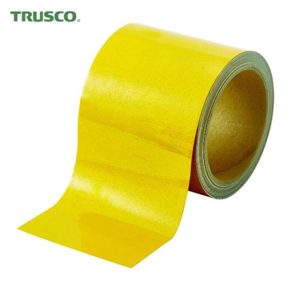 TRUSCO 反射テープ|特長:基材にガラスビースを封入しているため、照射された光が再帰反射します。 貼り付け部分が波形や凹凸のあるものでも簡単に施工出来ます。 耐久性に優れ、通常気候条件で7年間の実使用に耐えます。