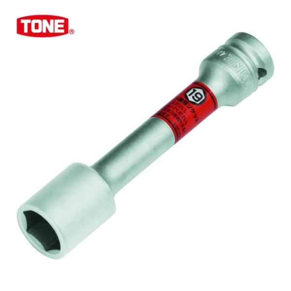 TONE インパクト用ソケット(自動車整備用)|特長:自動車用ホイールナットの着脱に適した薄形形状のソケットです。 樹脂プロテクターでアルミホイールの傷付きを防止します。 ソケット内部にゴムパッドが付いており、化粧ナットの傷付きを防止します。