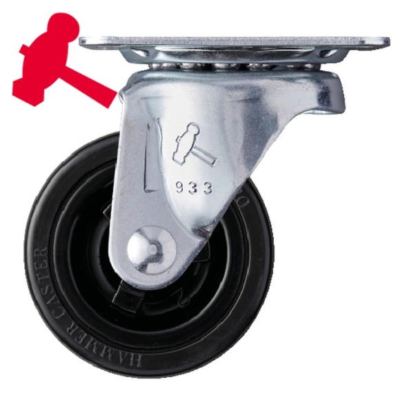 ハンマー プレート式ゴムキャスター|特長:最も生産量が多く、様々な場所で使用されています。 RoHS適合品です。