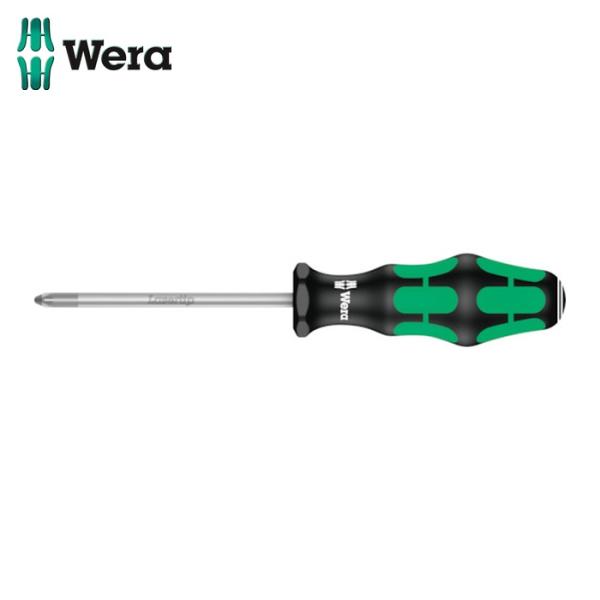 Wera グリップドライバー|特長:クラフトフォームハンドルで握りやすく、疲労を感じにくいです。 先端のレーザーチップにより、ねじへの食いつきに優れています。 ポジドライブねじ専用のドライバーです。