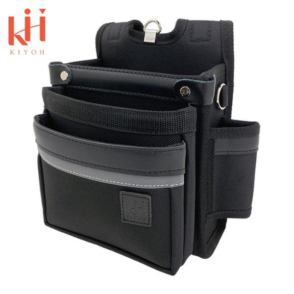 KH 腰袋|特長:摩耗や釘の突き抜けに強い高密度1680デニール100%ナイロンを使用しています。 反射テープ付きで視認性バツグンです。 ポケットの縁に反しが無く指を痛めない仕様です。