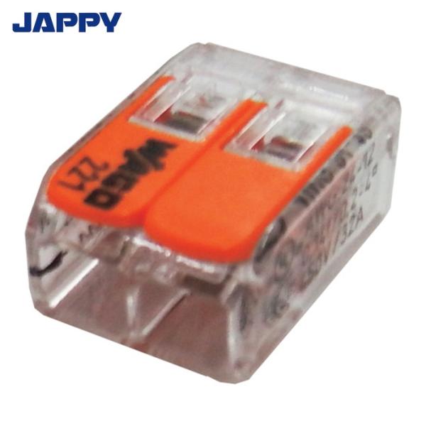 JAPPY 配線接続用コネクタ|特長:単線・より線・可とう電線もOKです。 ワンタッチ結線なので工具不要です。 どの線種に対してもEN/ECまたはULなどで安全性は確認済です。