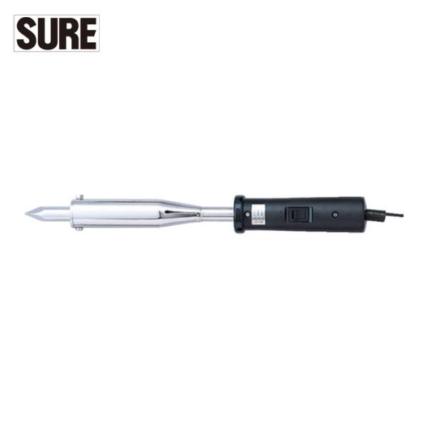 SURE 電気はんだこて(ニクロムヒーター)|特長:電気的絶縁性と熱伝導性に優れたセラミックヒーターを使用しています。 操作の簡単な手元スイッチ付です。 自動車修理、ブリキ板などの大型板金に最適です。