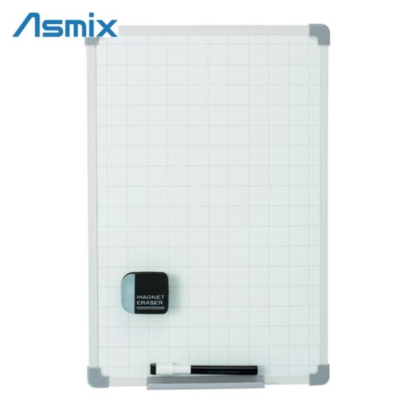 ASKA ホワイトボード(白暗線入り)|特長:25mm方眼の暗線入りだからグラフや文字、イラストが書きやすい。 裏面マグネット付属で金属面にも貼れる。 うれしいイレーサー付き。