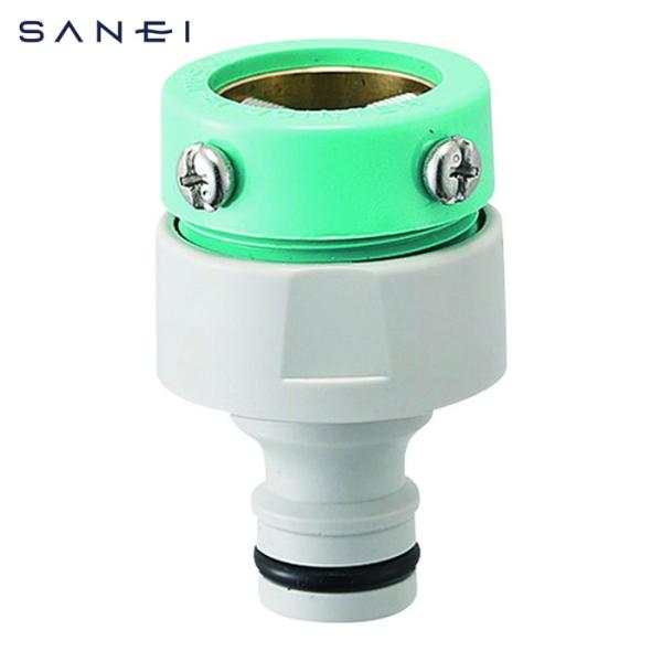 SANEI 蛇口用ニップル|特長:蛇口にビスで取り付ける散水ホース用の元口です。 別売ジョイント(PL70・50)を接続するとホースがワンタッチで着脱できます。