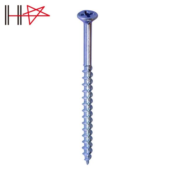 DAIDOHANT コーススレッドスクリュー|特長:最も一般的に使われている造作ビスです。 頭部下のフレキ加工で木材を切削し、頭浮きを防ぎます。