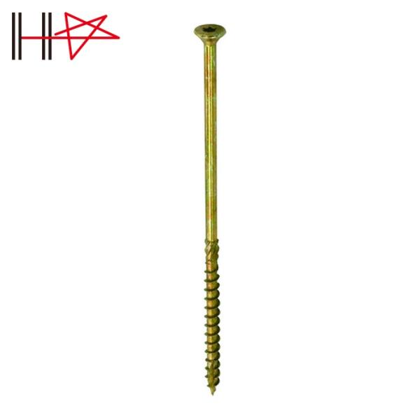 DAIDOHANT 木工用造作ビス|特長:ねじ部先端の特殊加工で下穴要らずの省施工です。 耐震リフォームや大規模化する木造建築物の様々な場面で活躍します。 木材にビスが円滑に入るようにワックスを塗っています。