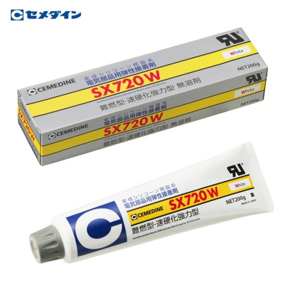 セメダイン 接着剤1液タイプ|特長:難燃タイプ(UL94V・0認定)の接着剤です。 一液常温湿気硬化型弾性接着剤です。 初期立ち上がりが速く、耐久性に優れます。