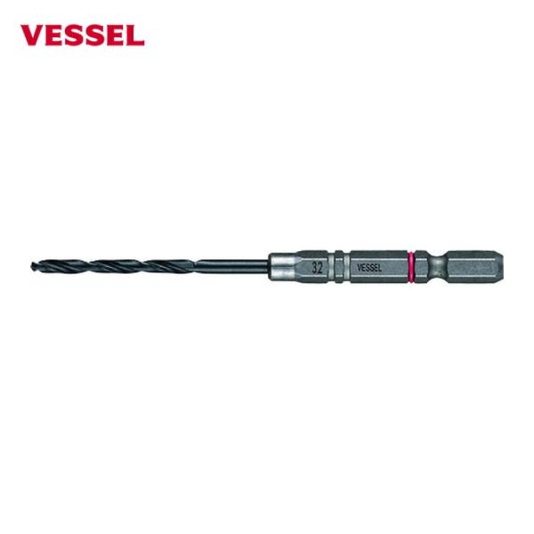 VESSEL ドリルセット|特長:クッションドリル(鉄工用)の3本組です。 芯振れ激減で高速穴あけができます。 食い付き性がよく、ポンチ(ドリルの先端が逃げないように穴の中心を決めるマーキング)が不要です。
