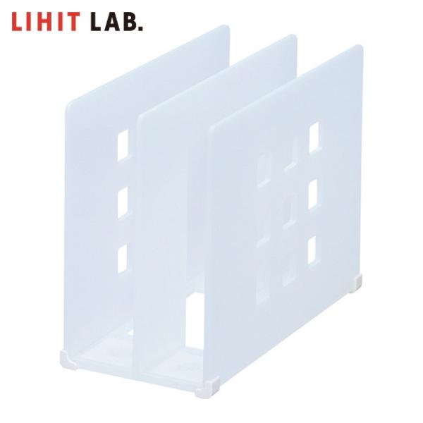 LIHIT ブックエンド|特長:底の四隅のL字型の滑り止めが、ラックの滑りを防止します。 タテ置き・ヨコ置きどちらでも使用可能です。