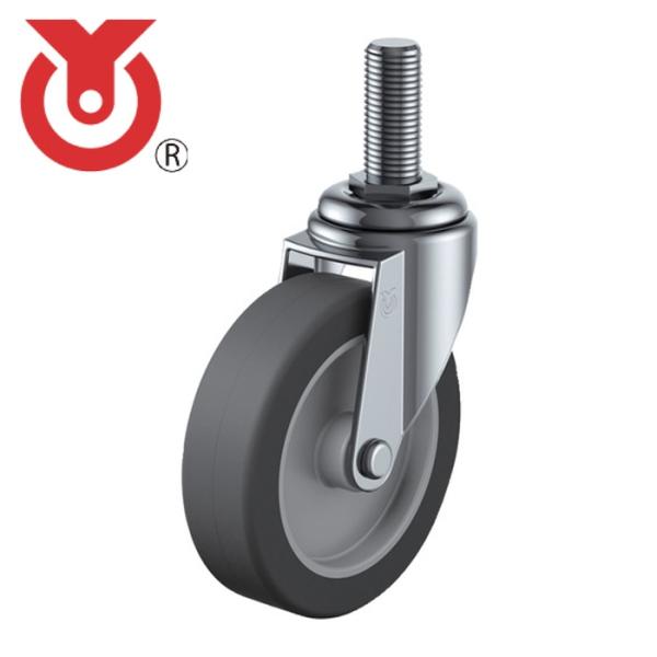 ユーエイ ねじ込み式エラストマーキャスター|特長:高級感のあるクロムメッキ仕上げで装飾性に優れます。 軽量で床面を汚しにくいエラストマー車輪を使用しています。