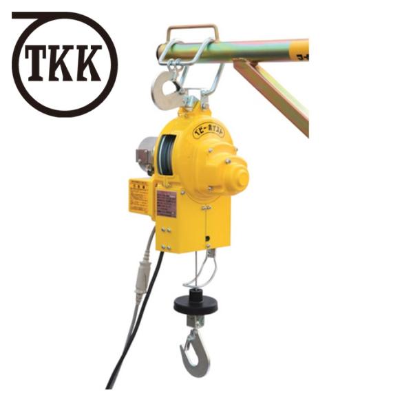 TKK 電気ホイスト|特長:ワイヤのたるみや、ぐず巻きなどの原因による逆巻きを、発生と同時に自動的に停止します。 衝撃荷重が加わった場合にクラッチが減速機を保護します。 ワイヤの出口が、ガイドシーブにより一定になっているので荷物のゆれを軽減...