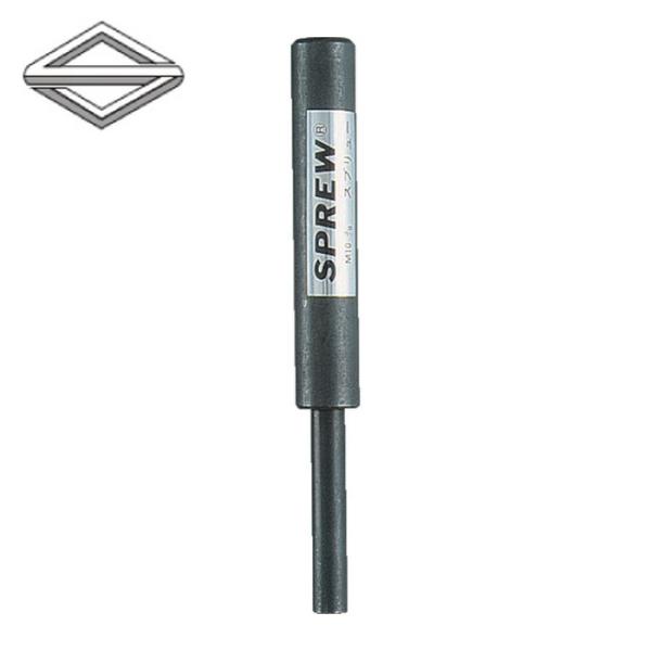 スプリュー インサートねじ用タング折取工具|特長:工具先端をタングに当て、工具の頭部をハンマーで強く短打すると、ノッチのところで折り取れ、工具先端部分の強力なマグネットにより、折り取ったタングの除去も簡単です。