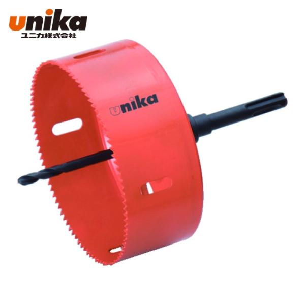 UNIKA ハイスホールソー|特長:ダウンライト取付け時の穴あけ専用ホールソーです。 軽い切削感で軽天材も切断可能です。 専用防塵カバー(別売品:BCV・125S)を装着することで、天井穿孔時の切り屑飛散を防止し、施工現場の清掃負担を軽減します。