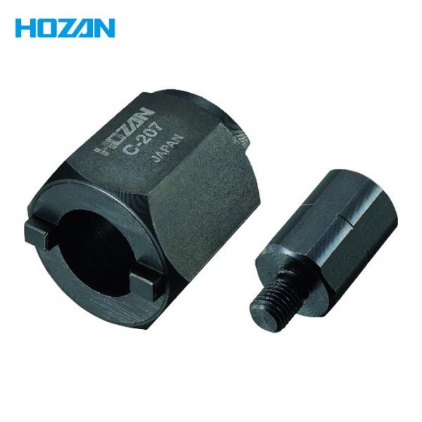 HOZAN 二輪車整備工具|特長:一般車に多く使用されているBB着脱工具。 BBシャフトの先端に付属のガイドを取り付けることで安定した作業を可能にします。 右ワンの6溝、4溝、2溝、左ワンの2溝と幅16。