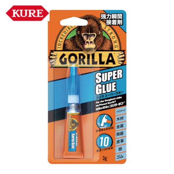 KURE 瞬間接着剤|特長:衝撃・振動に強く液ダレしにくいので作業性にすぐれています。 最速10秒接着です。 内部硬化を防ぐ特殊キャップを採用しています。