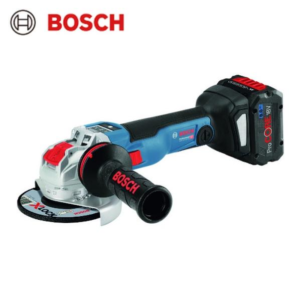 ボッシュ 充電ディスクグラインダー|特長:X・LOCKシステム搭載により、先端アクセサリーをワンタッチで取付け、取外しが可能です。 安全ブレーキ付きです。 大型ユーザーインターフェイスパネルにて回転数の調整や充電残量、温度上昇の確認が可能です。