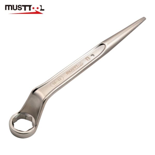 MUSTTOOL 片口めがねレンチ|特長:首角度は72°です。 メガネ部が独自形状となっており、30mmのボルトは角で、32mmのボルトは辺で回すことで、1本で2サイズのボルトナットに対応できます。 2サイズソケットなのに肉薄で軽く、持ち運...
