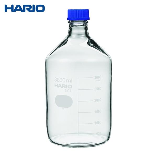HARIO ボトル|特長:こぼしにくく、注ぎやすい液切リングが付いています。 耐熱ガラス製ですので、オートクレーブや乾熱滅菌に対応しています。 本製品には青いフタが付属しています。