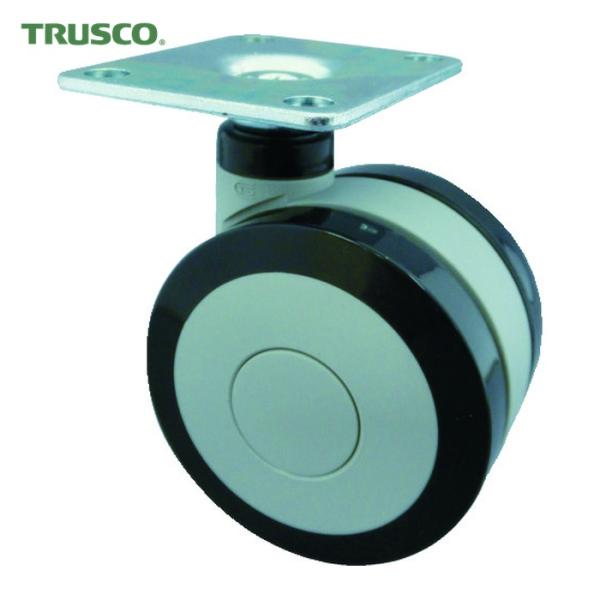 TRUSCO プレート式双輪キャスター(エラストマー車)|特長:国内ベッド規格にも適応している医療機器にも利用可能な大型双輪キャスターです。 ストッパーは旋回と車輪を同時に固定するダブルストッパーでより確実な固定が可能です。