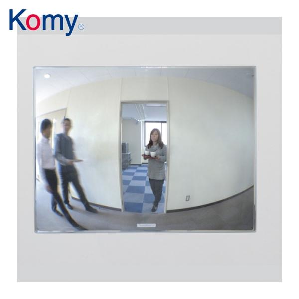 Komy 室内専用安全ミラー|特長:目の高さに貼るだけでヒヤリ・ハットを解消します。 正面のミラーを見るだけで死角が自然と目に入り、通路の衝突防止に役立ちます。 T字路や階段の踊り場の衝突を防止します。