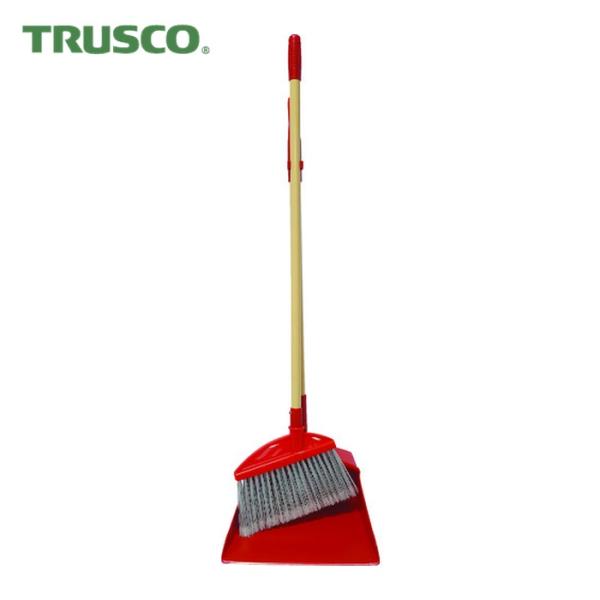 TRUSCO ほうき・チリトリセット|特長:チリトリ部が折れ曲がることで、省スペース化できます。 人が上に乗っても壊れないほど丈夫です。 チリトリ上部にギザギザがついており、ホウキに付着したゴミを簡単に除去できます。