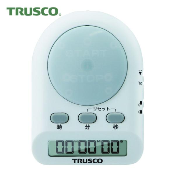 TRUSCO タイマー|特長:卓上に置き、上からボタンを押してスタート/ストップができるタイマーです。 カウントダウン設定時間をアラーム音とランプでお知らせします。 アラーム音は消すことも可能です。