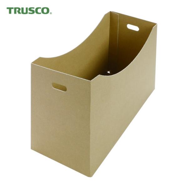 TRUSCO ファイルケース|特長:ワンタッチで組み立て可能な段ボール製のフォルダーボックスです。 縦置き、横置きが可能で収納環境により使い分けができます。 側面のアーチ状加工により、書類の出し入れがしやすいです。