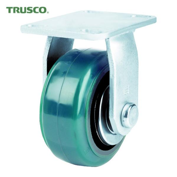 TRUSCO プレート式重荷重用キャスター(ウレタン車)|特長:高荷重用で、衝撃に強い金具を使い、耐熱性に優れた車輪です。 機械構造用の炭素鋼鋼材を鍛造した金属を使用しているため、通常の金属と比較して耐久性に優れます。 ウレタン車輪としては...